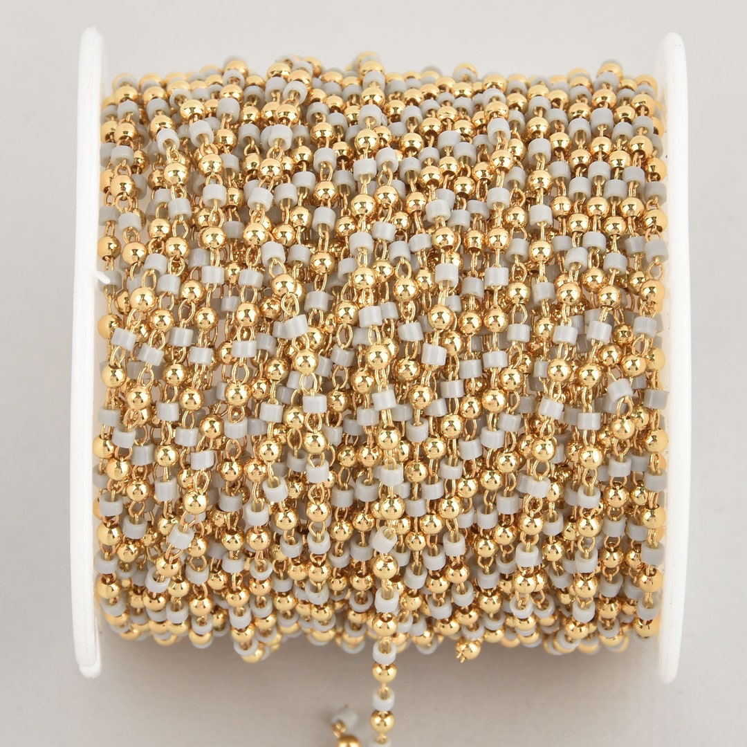 1 Yard 2mm Seed Bead Chain, Glass Gold Gray, Fch1127a - Etsy