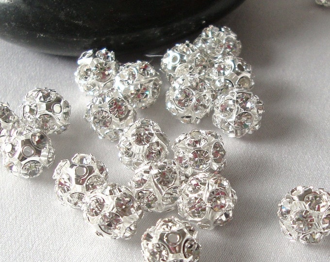 8mm Fireball Rhinestone Beads, Silver and Crystal Rhinestone Disco Ball ...