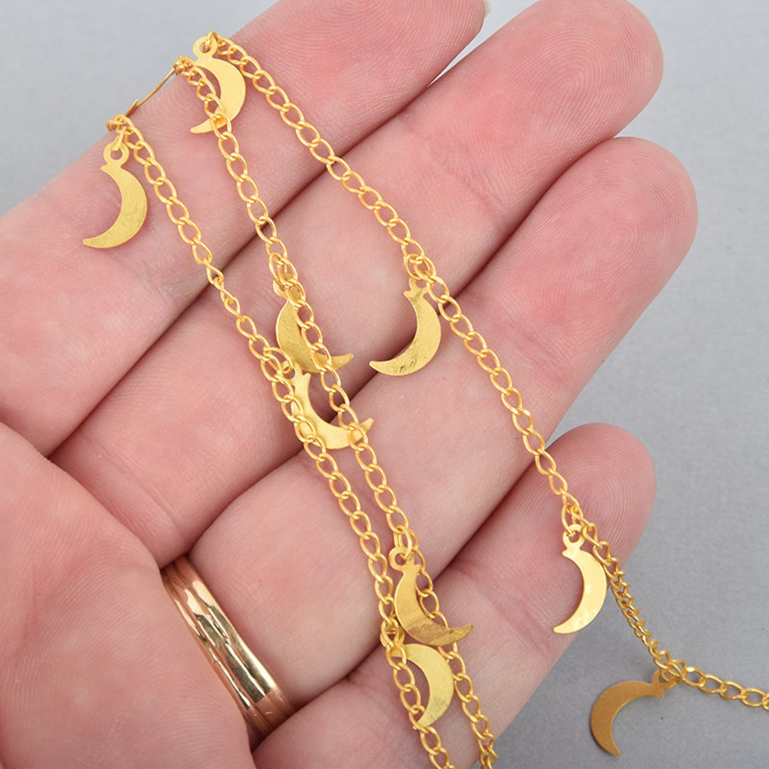1 Yard Brass MATTE GOLD MOON Chain, Metal Sequin Chain, Flat Moon ...