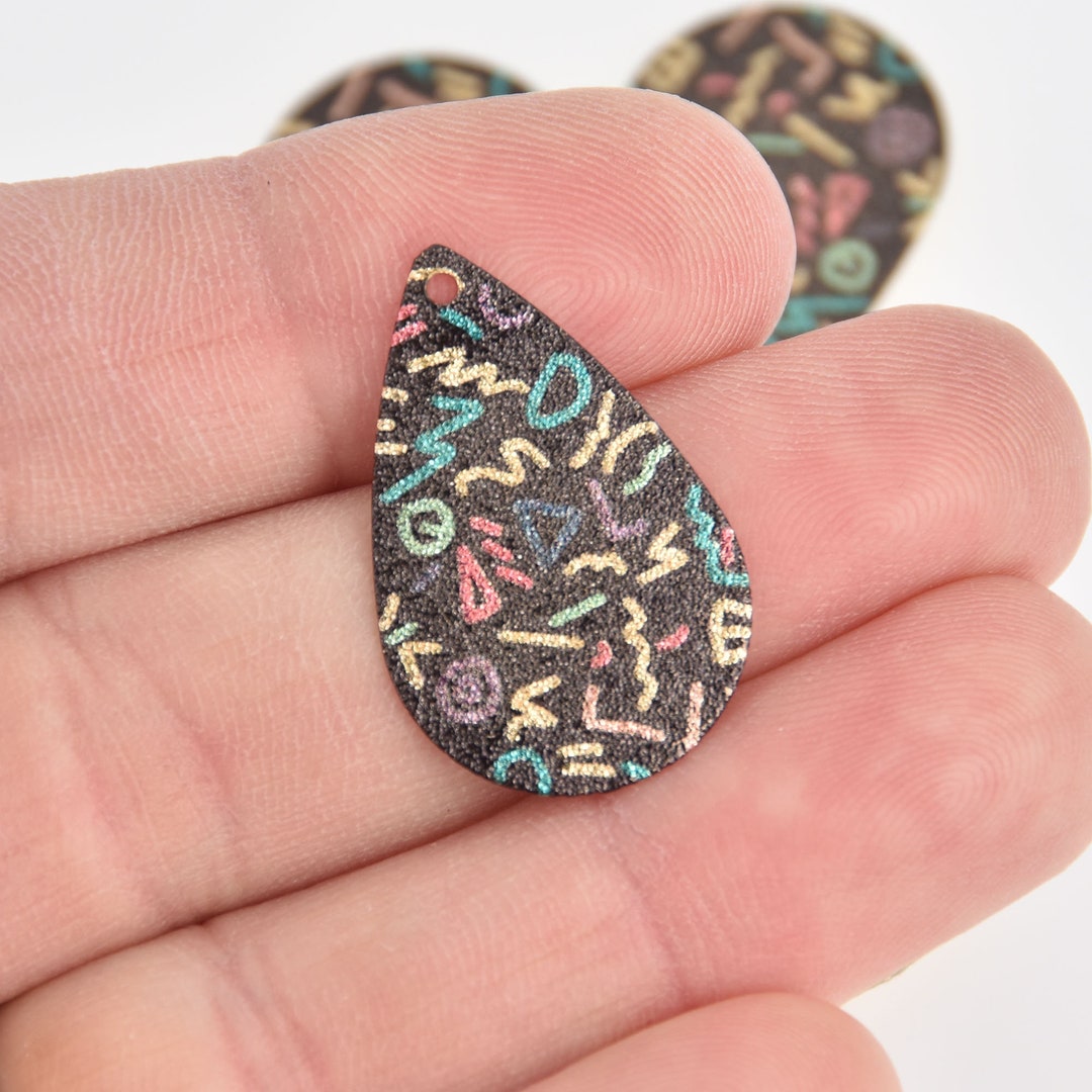 5 Graffiti Teardrop Charms, Copper With Stardust Gold and Enamel, 1 ...