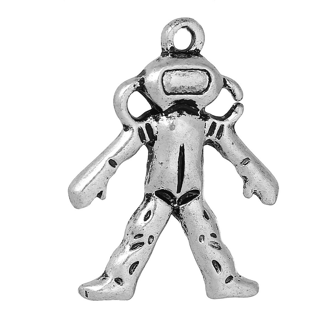 5 SPACE ASTRONAUT Charms, Antique Silver Tone Metal Pewter Pendants ...