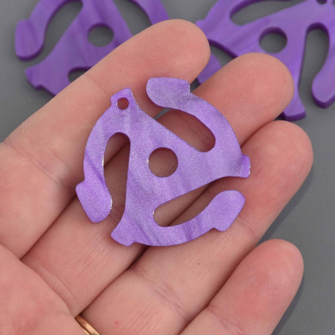 Spindle Adapter Charms, Retro 45 Record Insert1, Purple Pearl Laser Cut ...