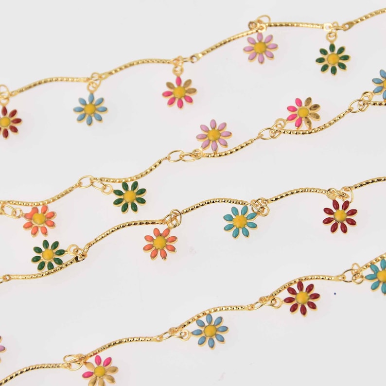 Gold Daisy Chain, Rainbow Enamel Flowers, Anklet Chain, Bracelet Chain ...