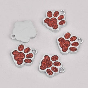 6 Red Paw Print Charms, Glitter Enamel With Silver, 16mm, Chs7228 - Etsy