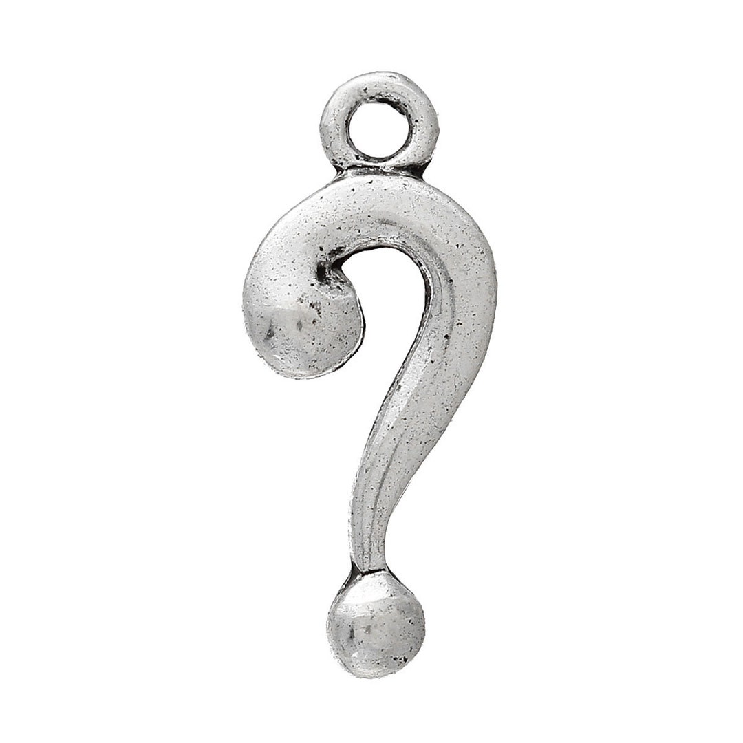 10 Silver QUESTION MARK Charm Pendants, Antiqued Silver Metal ...