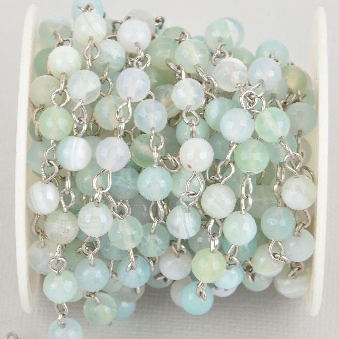 6mm Robins Egg BLUE AGATE Rosary Chain, Silver Wire, Fch1087 - Etsy