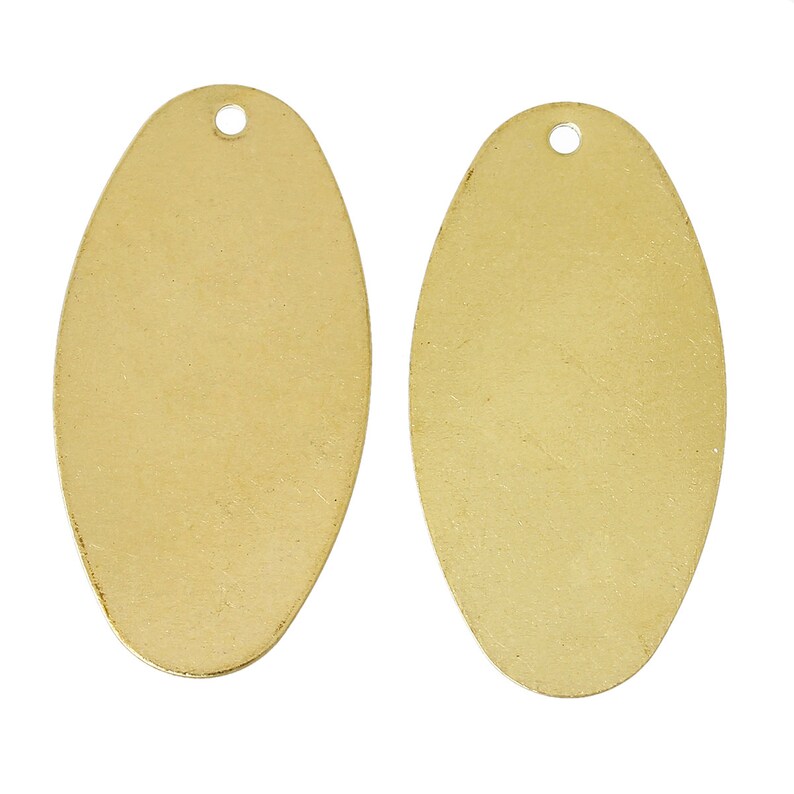 10 Gold Brass Sheet Metal Stamping Blanks, OVAL Shape, 1 Hole, 30x16mm ...