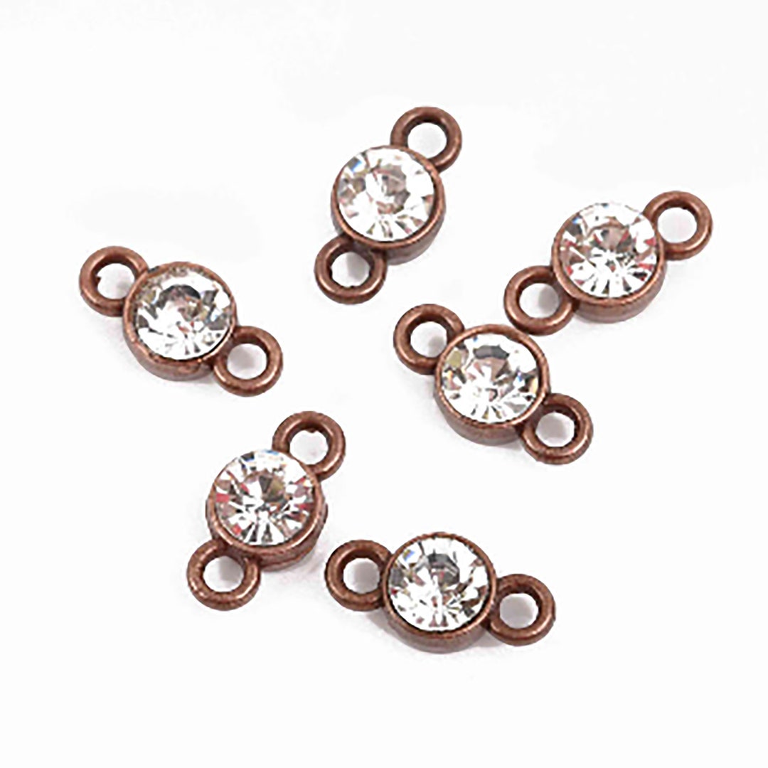 10 Copper Rhinestone Connector Link Charms, Crystal Drop Charms, CLEAR ...