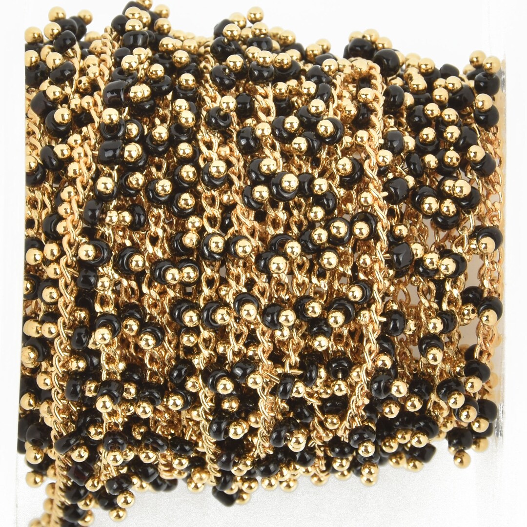 BLACK Crystal Bead Chain, Bright Gold Wire Loops, 2.5mm Rondelle Charm ...