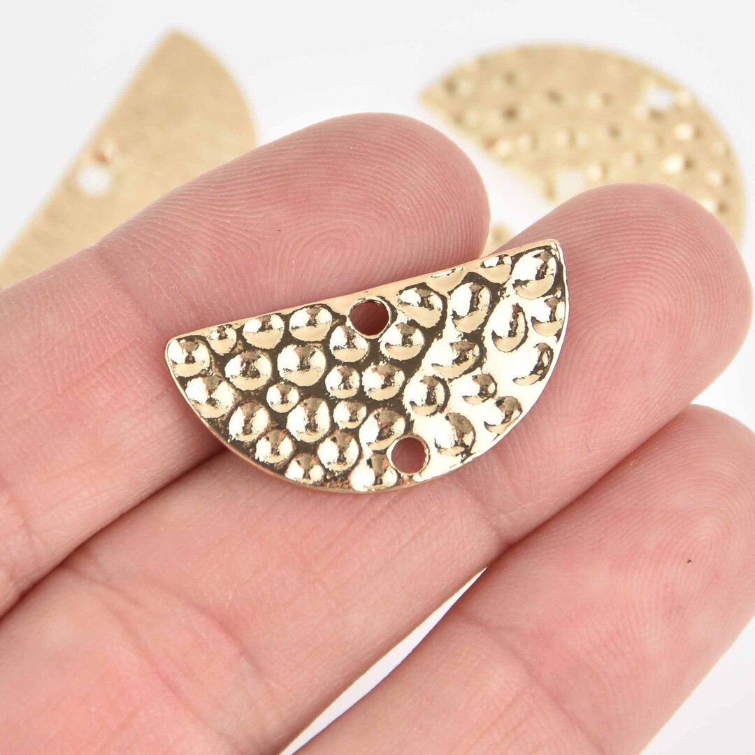 6 Gold Half Moon Charms, Half Circle Connector Links, Hammered Metal ...