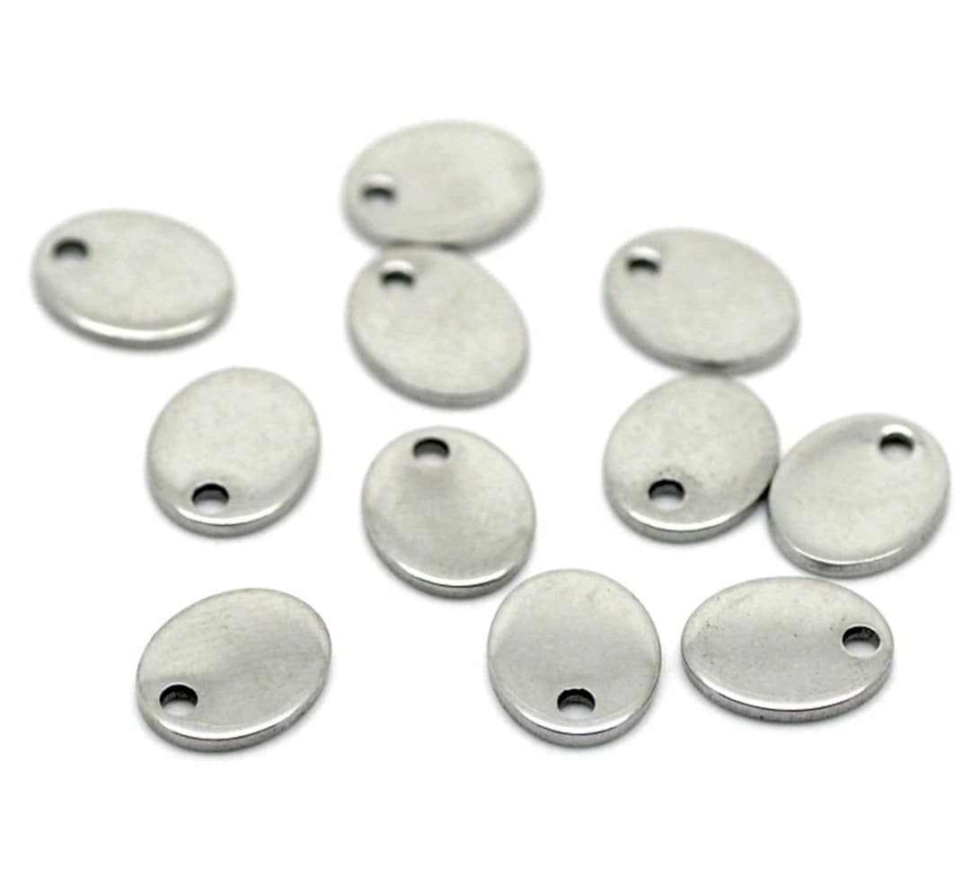 10 Stainless Steel Metal Stamping Blanks Charms, Small OVAL TAGS 9x7mm ...