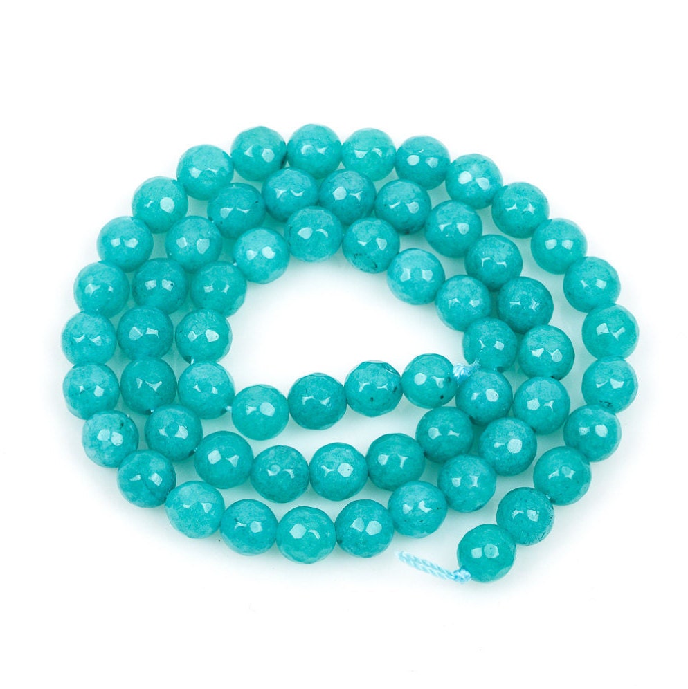 6mm Round Faceted TURQUOISE BLUE Jade Gemstone Beads Full | Etsy