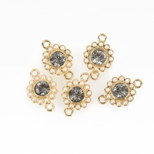 5 Gold Connector Link Charms, Round SMOKE GRAY Crystal Rhinestone With ...