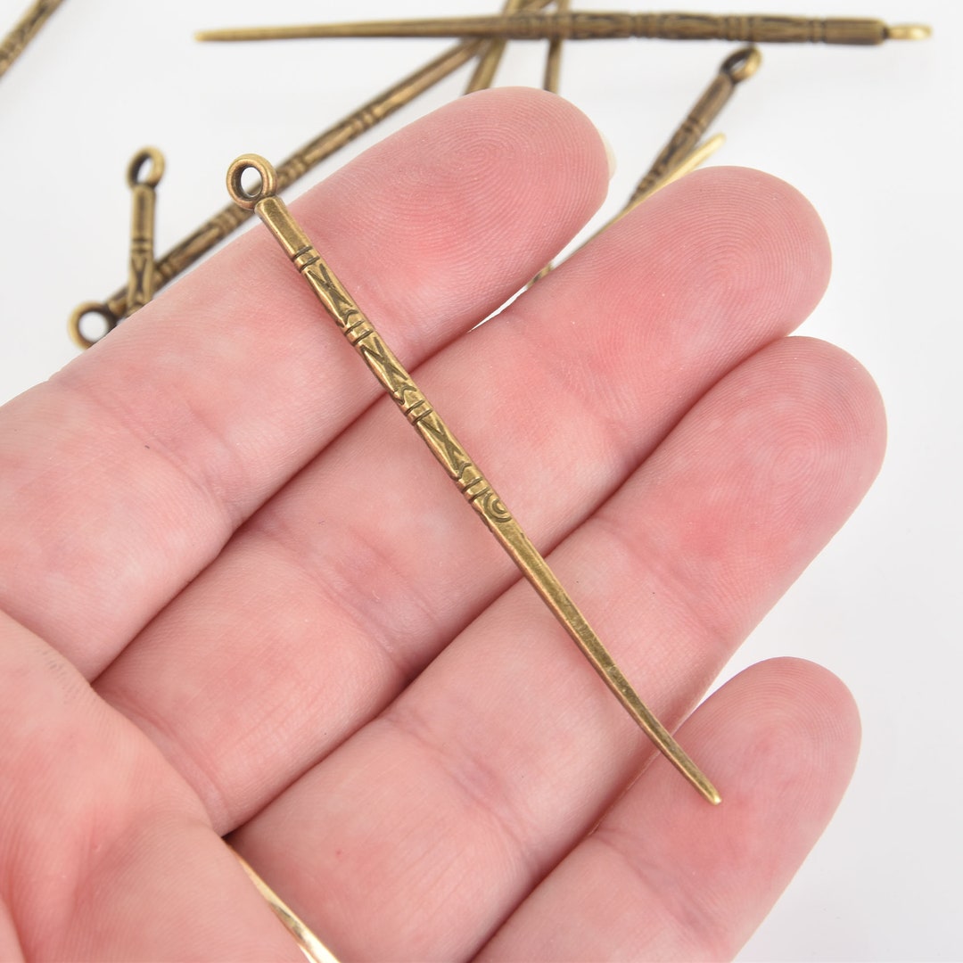 5 Bronze Stick Charms, Carved Metal 2.5" Long, Chs6579 - Etsy