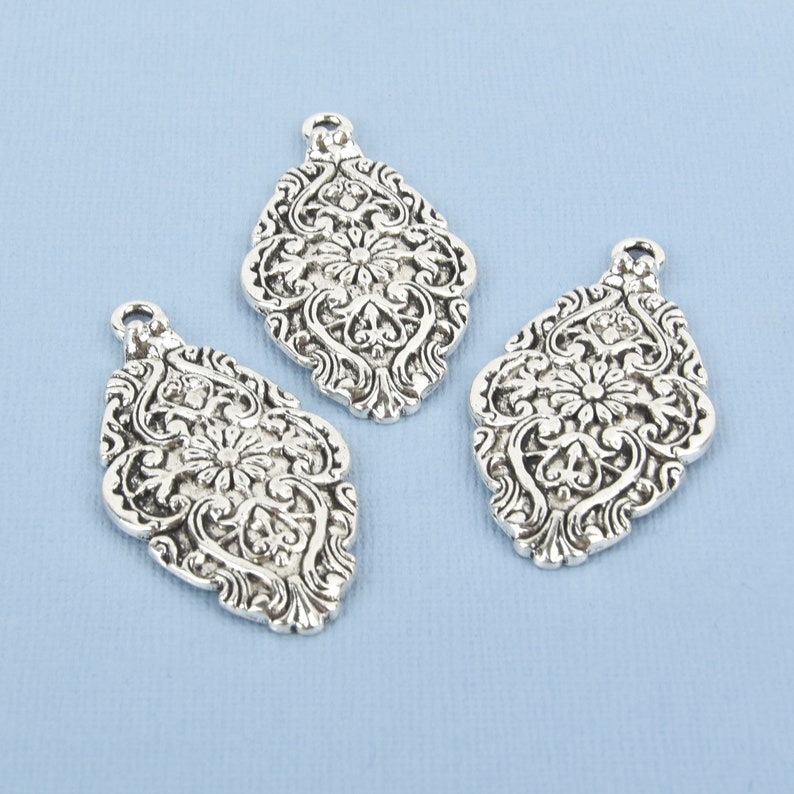 4 Fancy Pendant Charms, Silver, Large 2.25" Long, Chs4767 - Etsy