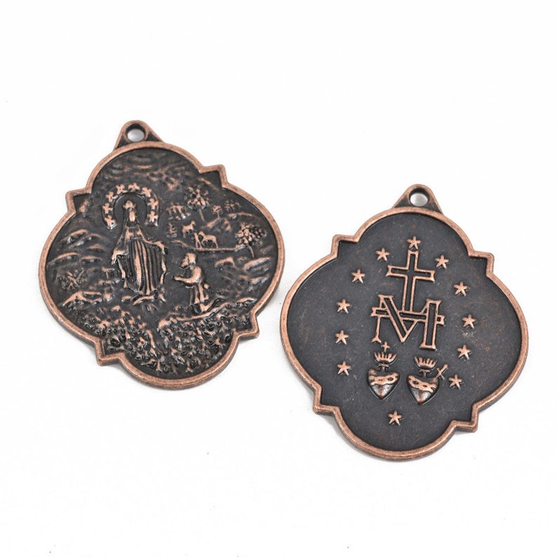 4 Copper Relic Charm Pendants, Religious Medal Coin Charms, Copper ...