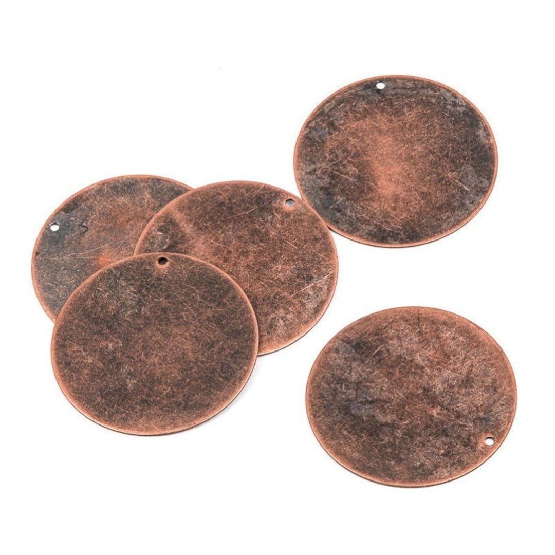 10 Distressed Copper Stamping Blanks, Charms, LARGE CIRCLE DISC Shape 1 ...