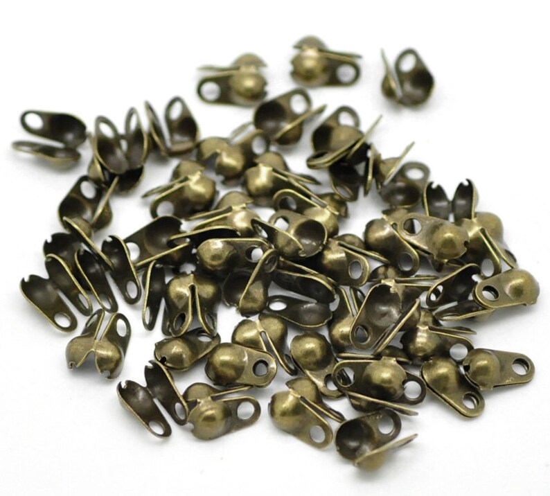 100 Bronze Tone Metal Brass Ball Chain End Connectors for 1.5mm Ball ...