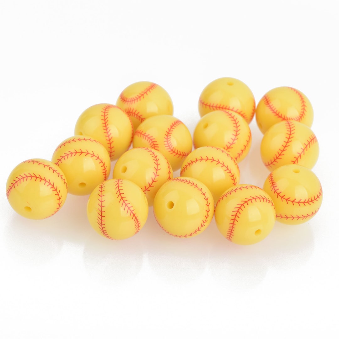10 SOFTBALL Round Acrylic Beads yellow bubblegum beads 20mm bac0346 ...