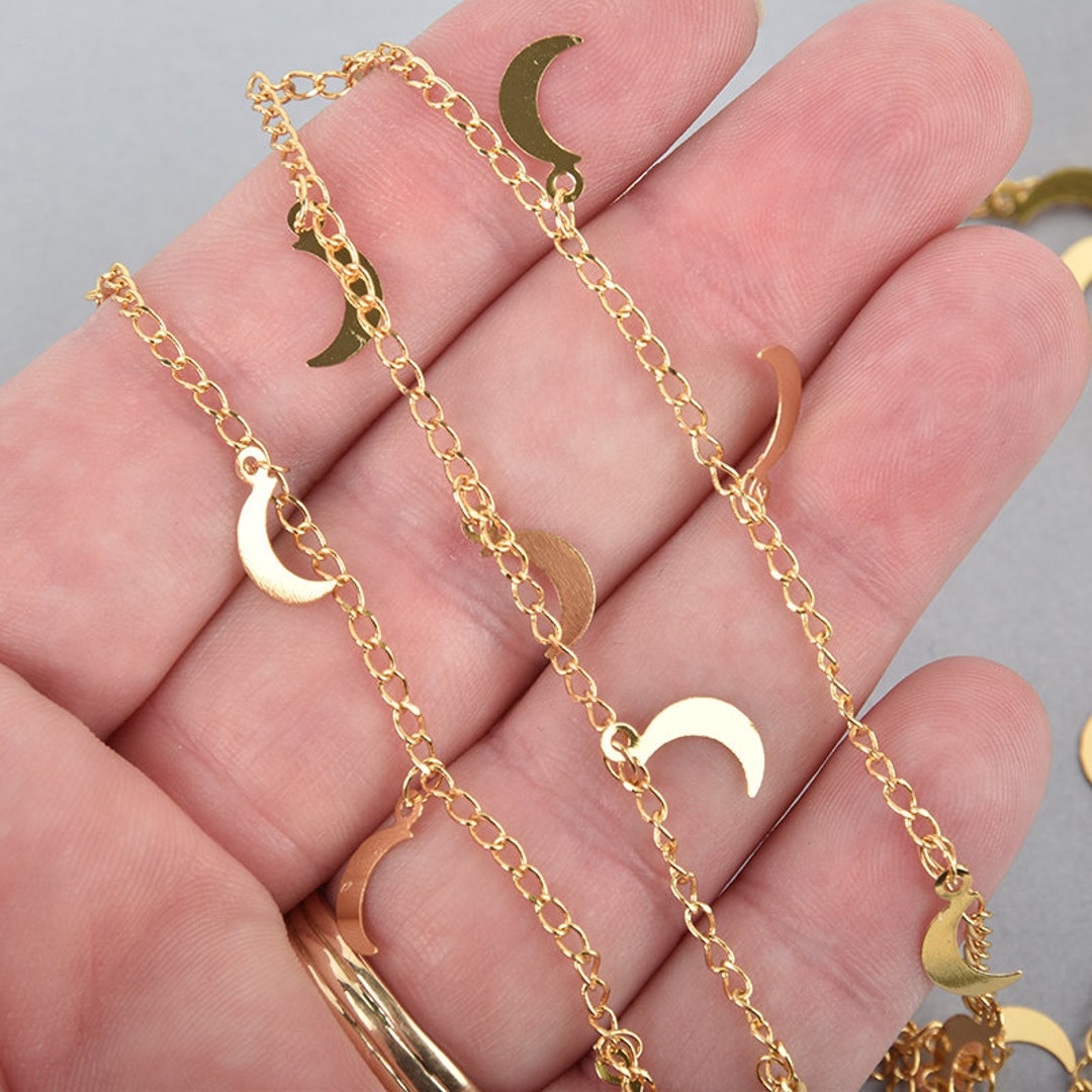 1 Yard Brass GOLD MOON Chain, Metal Sequin Chain, Flat Moon Charms ...