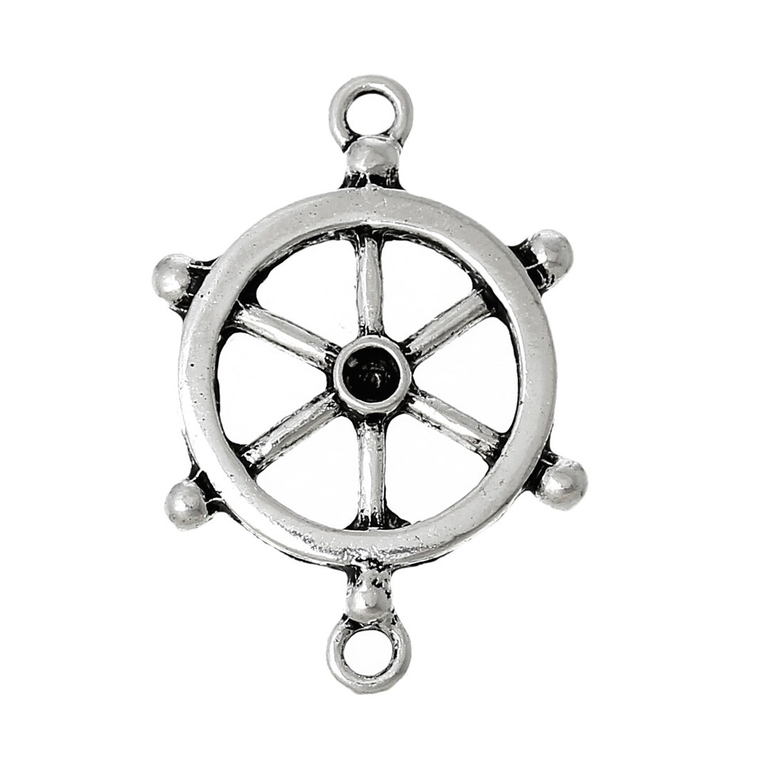 8 Silver SHIP WHEEL Connector Link Charms (can Hold Ss8 Rhinestones ...