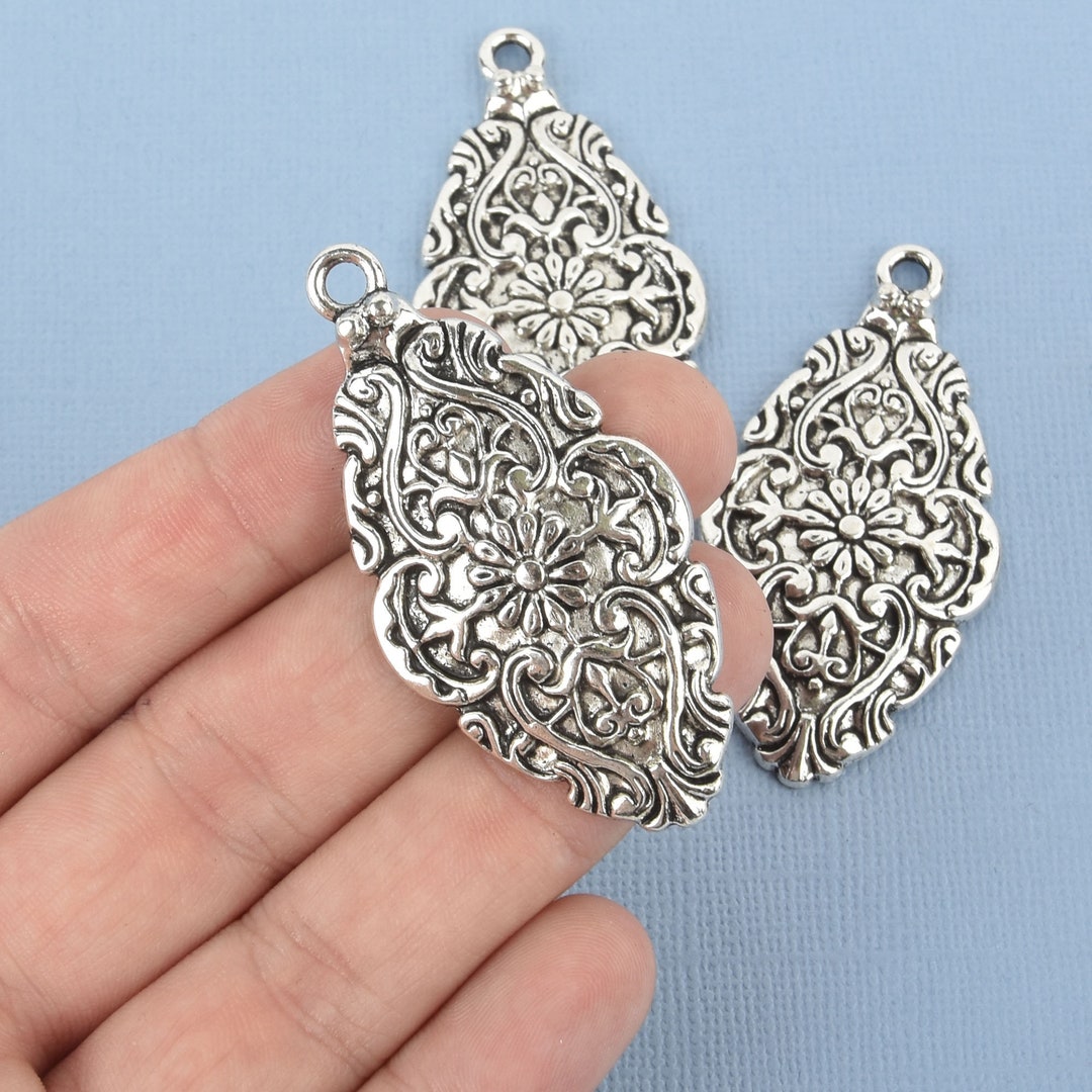 4 Fancy Pendant Charms, Silver, Large 2.25" Long, Chs4767 - Etsy