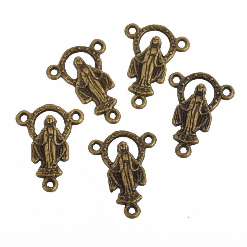 10 Bronze Rosary Tri-piece Jewelry Connector Link, Patron Saint Charms ...