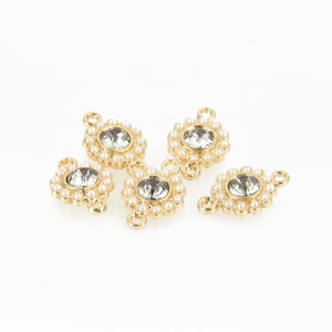 5 Gold Connector Link Charms, Round SMOKE GRAY Crystal Rhinestone With ...
