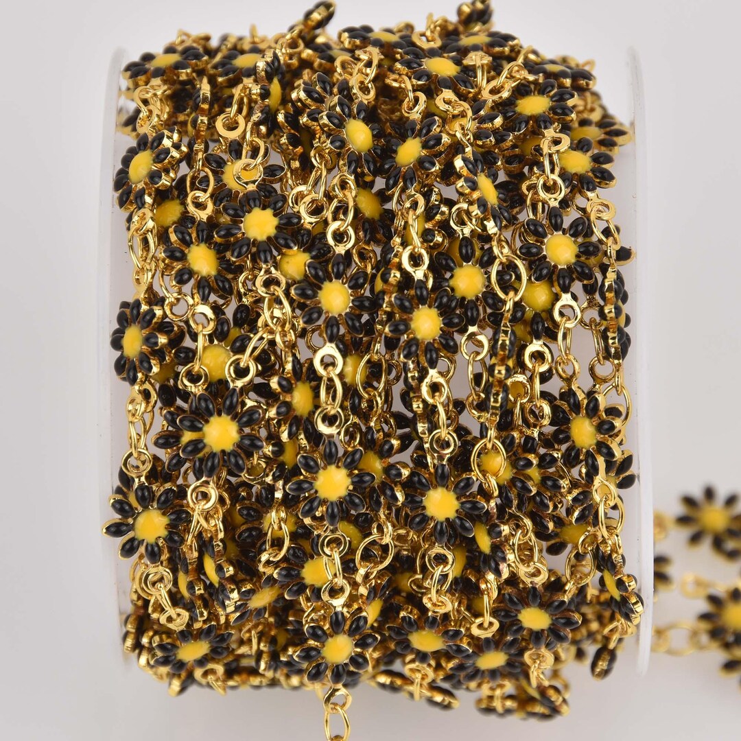 Black Daisy Chain, Enamel Flowers, Gold Plate Anklet Chain, Bracelet ...