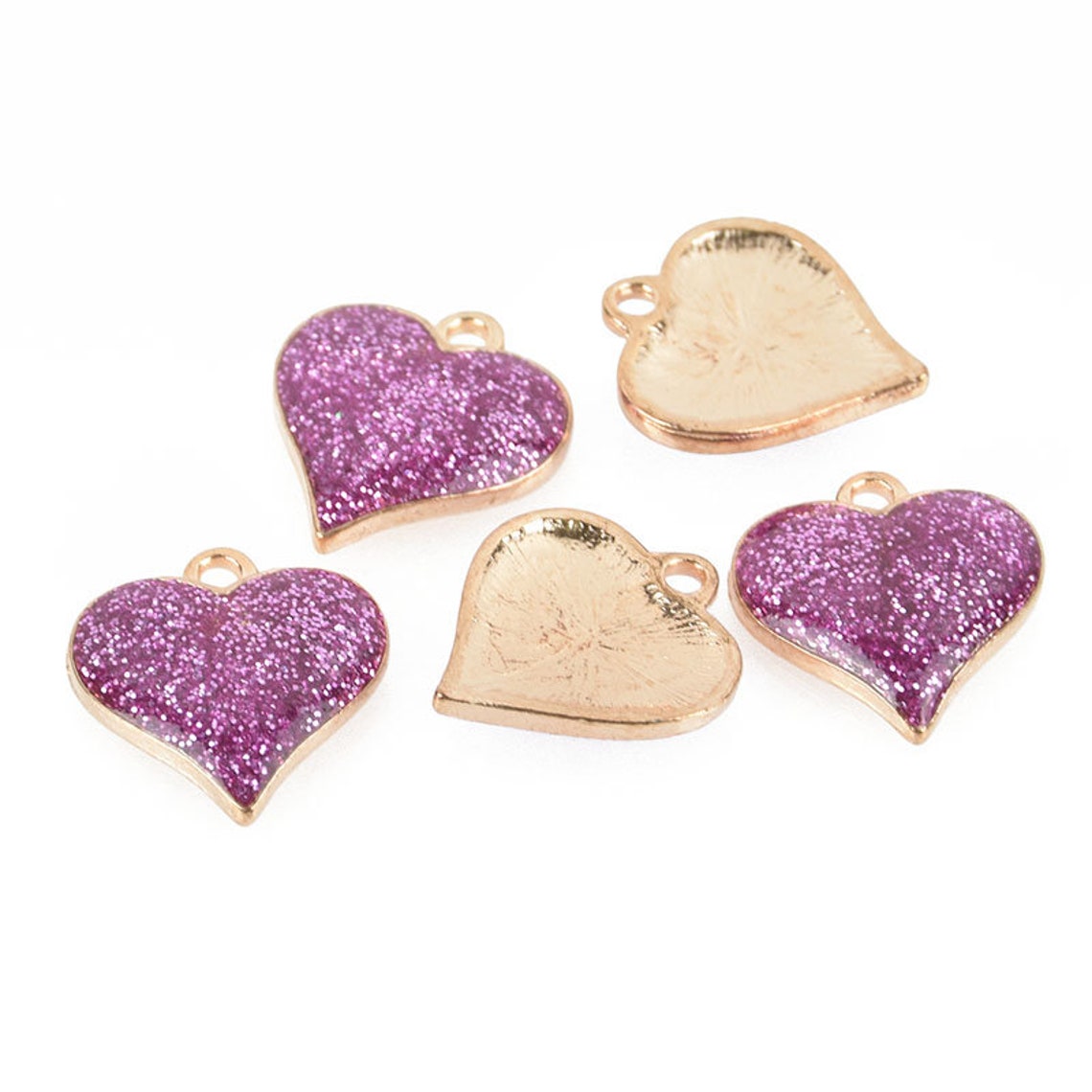 10 Purple Heart Charms, Glitter Enamel With Gold Plated Charm, 17mm ...