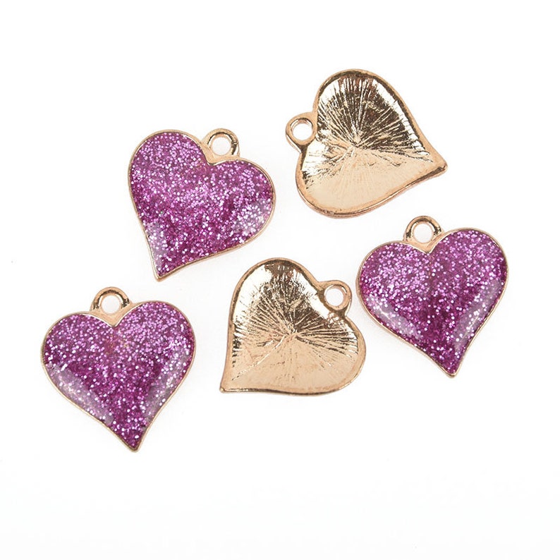 10 Purple Heart Charms, Glitter Enamel With Gold Plated Charm, 17mm ...
