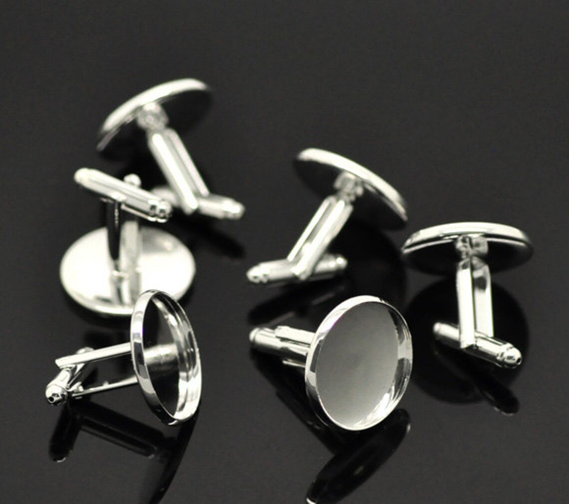 10 Cuff Link Blanks, Silver Plated Bezel Tray Blanks, Fits 20mm Round ...