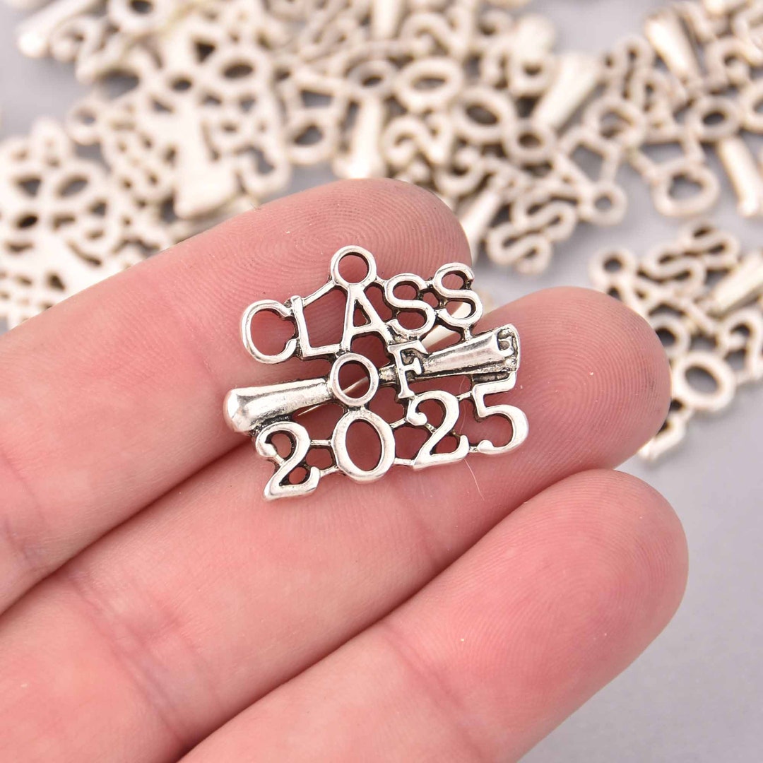 5 Silver 2025 Graduation Charms, Class of 2025 Graduation Charm Chs7929 ...
