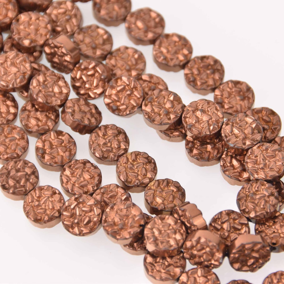 10mm Hematite Coin Beads, BRONZE Coated Gemstone, 15 Beads, Gem0755 - Etsy
