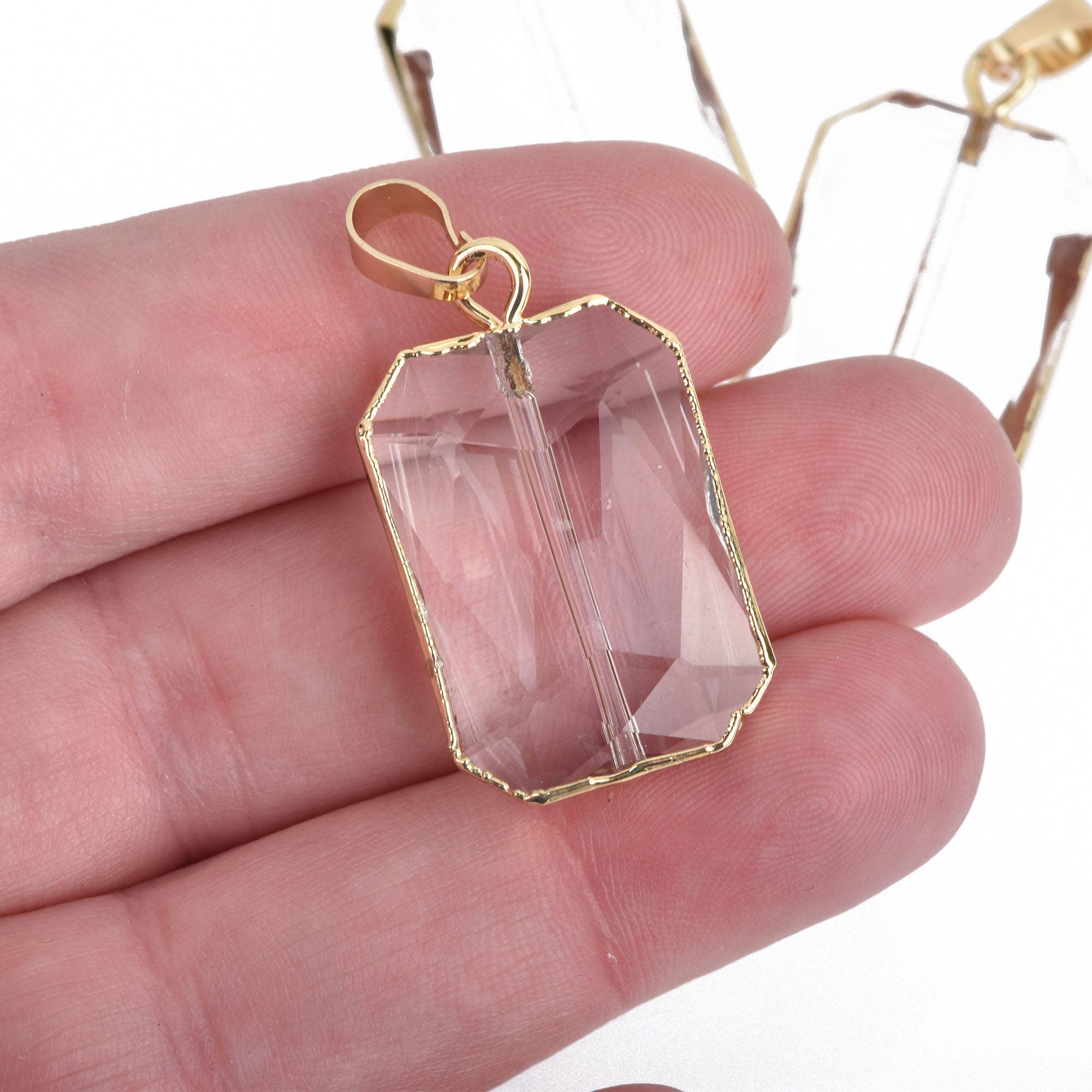 1 Crystal RECTANGLE Drop Pendant Clear Glass CRYSTAL - Etsy