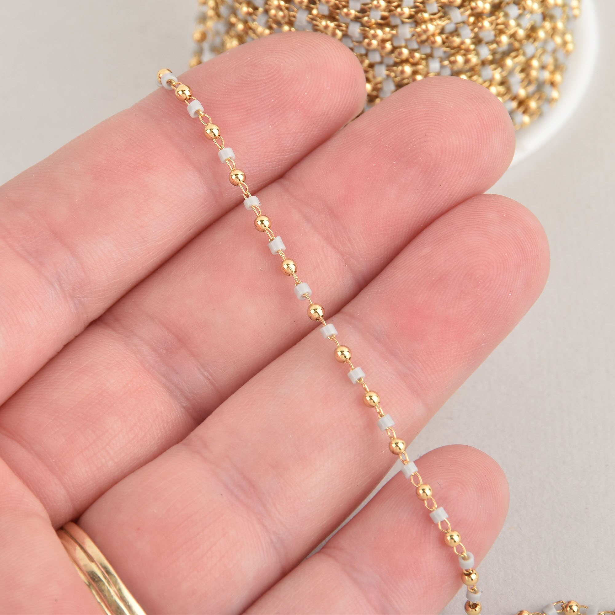 1 yard 2mm Seed Bead Chain Glass Gold Gray fch1127a | Etsy