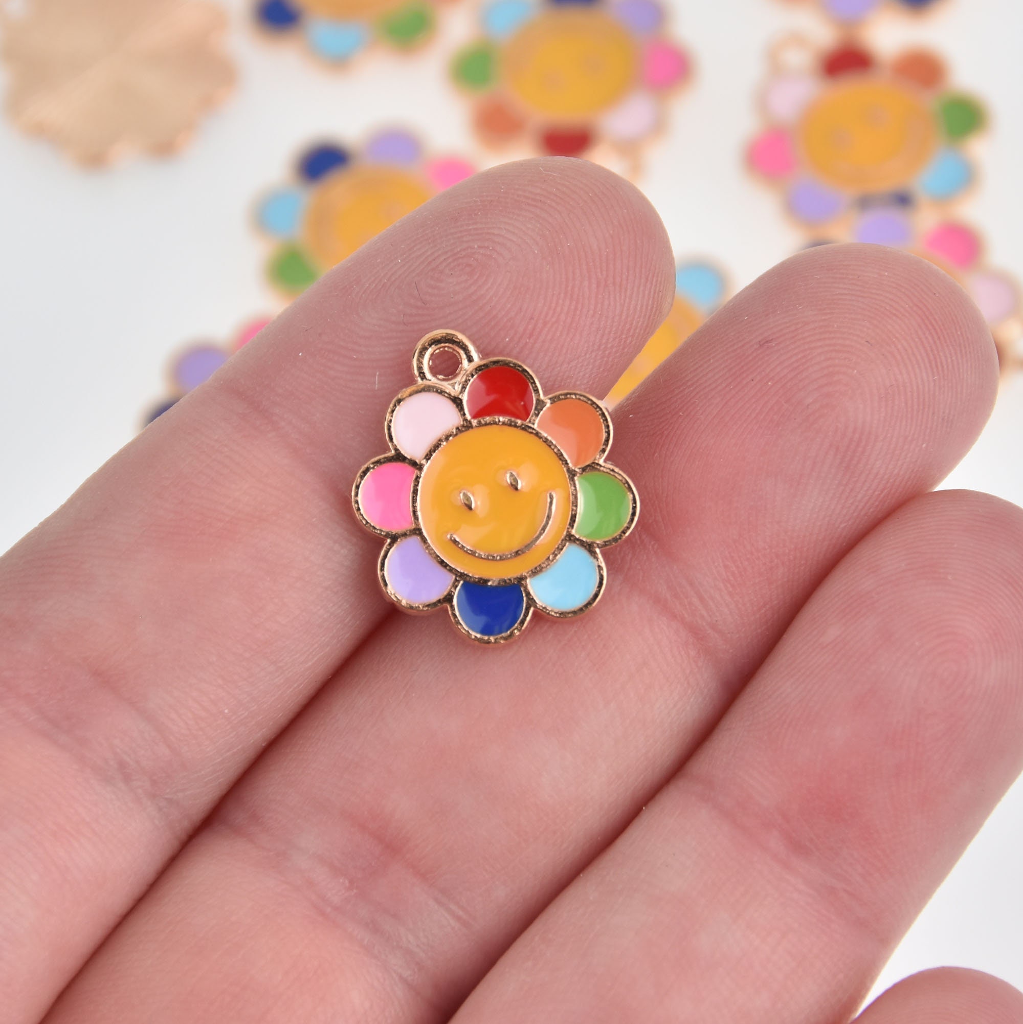 5 Enamel Flower Charms Gold With Rainbow Colors Chs6983 - Etsy