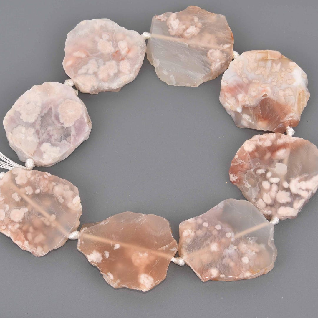 SAKURA AGATE Slab Gemstone Beads, Natural Chalcedony Smooth Peach Pink ...