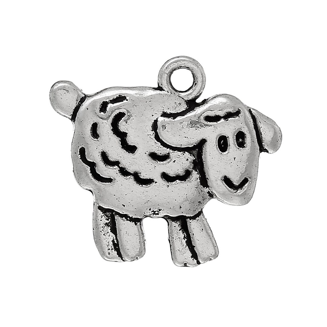 10 SHEEP Charm Pendants, LAMB Charm Pendants, Antiqued Silver Metal ...