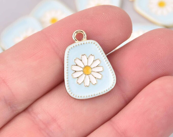 4 Blue Flower Charms, Gold With Enamel, Chs7959 - Etsy