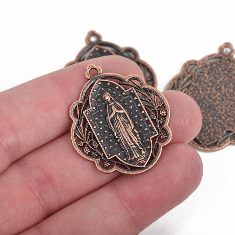 5 Copper Relic Charm Pendants, Religious Medal Coin Charms, Copper ...