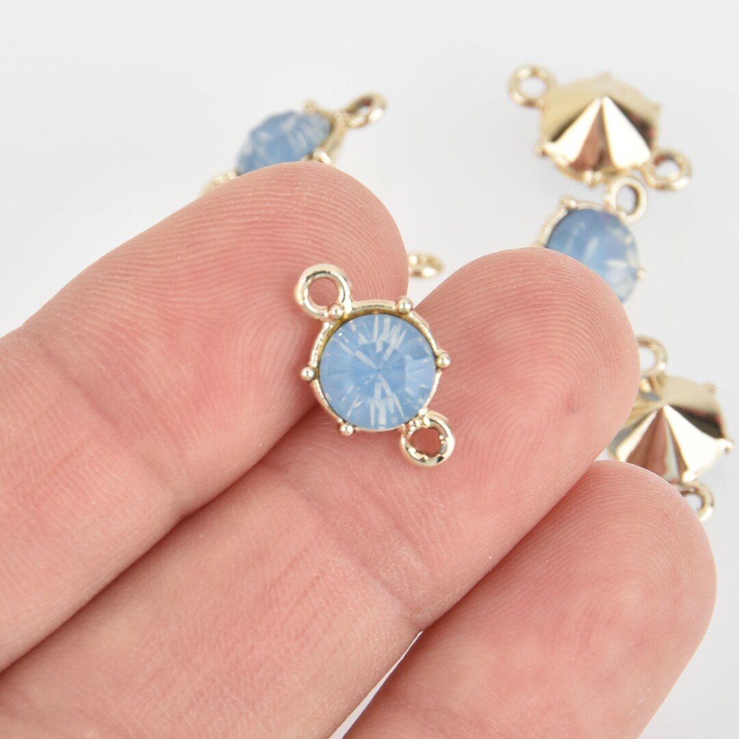 5 Gold Connector Link Charms, Blue Opal Crystal With Acrylic Base ...