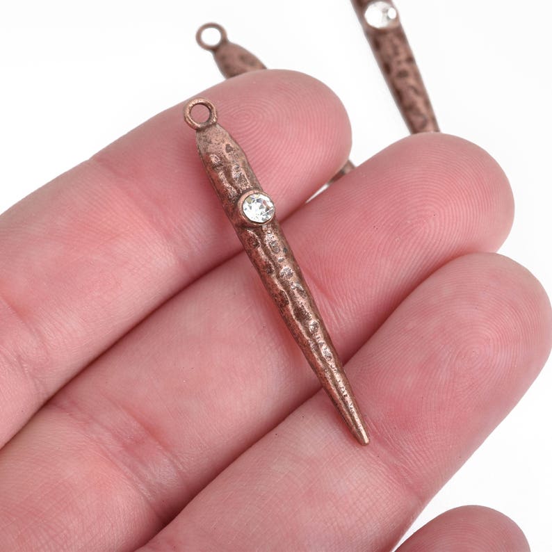 5 Copper Stick Charms Rhinestone with Hammered Metal Spike | Etsy