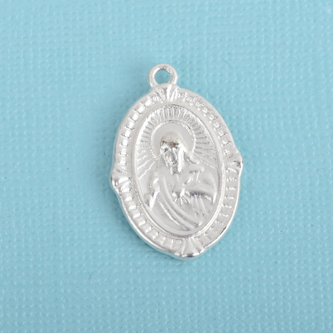 5 MATTE Silver RELIGIOUS MEDAL Pendant Charms Oval Patron | Etsy