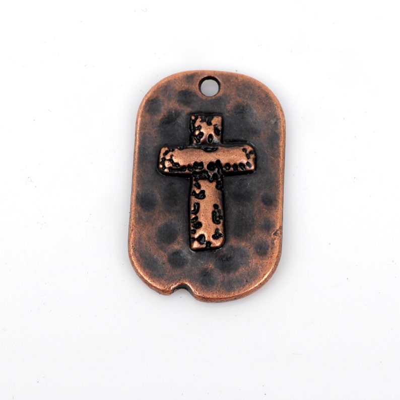 5 Copper Rustic Cross Dog Tag Charm Pendants, Metal Cross Charms ...