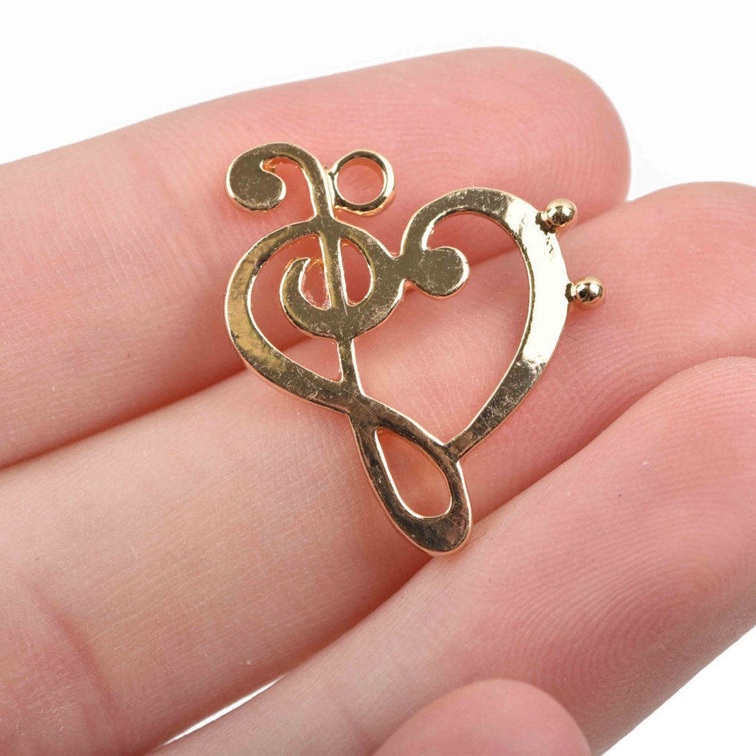 5 Gold MUSIC NOTE Charms, Treble Clef and Bass Clef, 25x20mm, Chs2877 ...