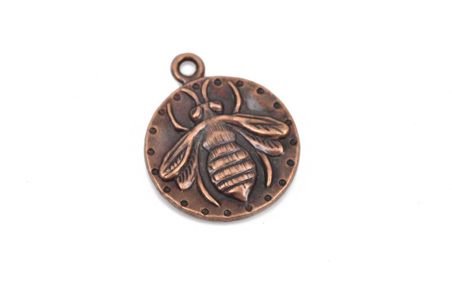 5 QUEEN BEE Copper Charm Pendants, Round Coin Charms, Copper Plated ...