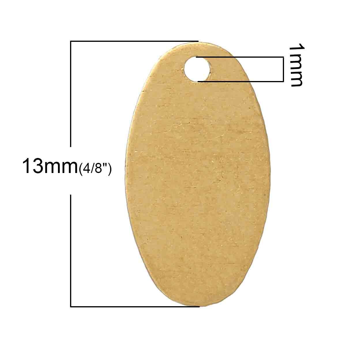 25 Gold Brass Metal Stamping Blanks, Small OVAL TAG, 1 Hole, 13x7mm, 26 ...