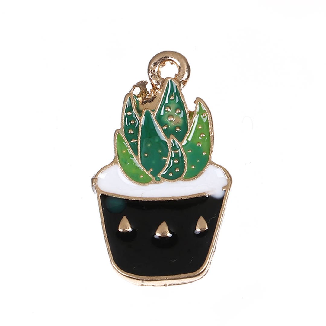4 CACTUS Charms, Enamel Floral Charms, Potted Plant Charms, 24mm ...