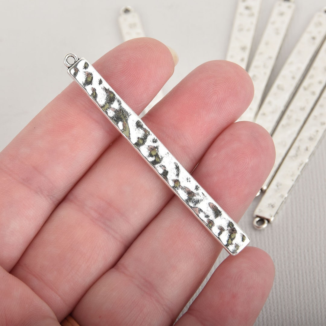 8 Silver Stick Charms, Hammered Metal Bar Chs6465 - Etsy